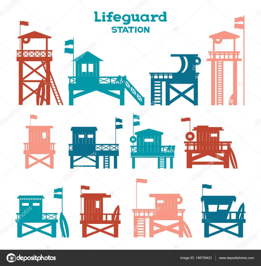 Vector set - Silhouette of Lifeguard stations Stock Vector by ©Natuska ...