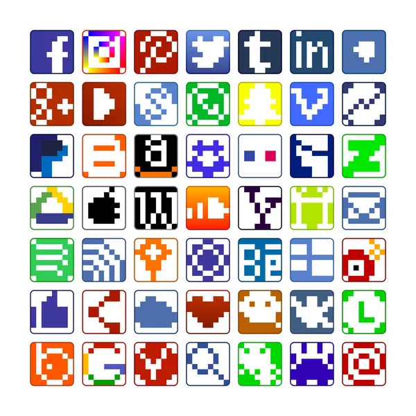 The pixel social media icons and the regular icons for a phone. Stock ...