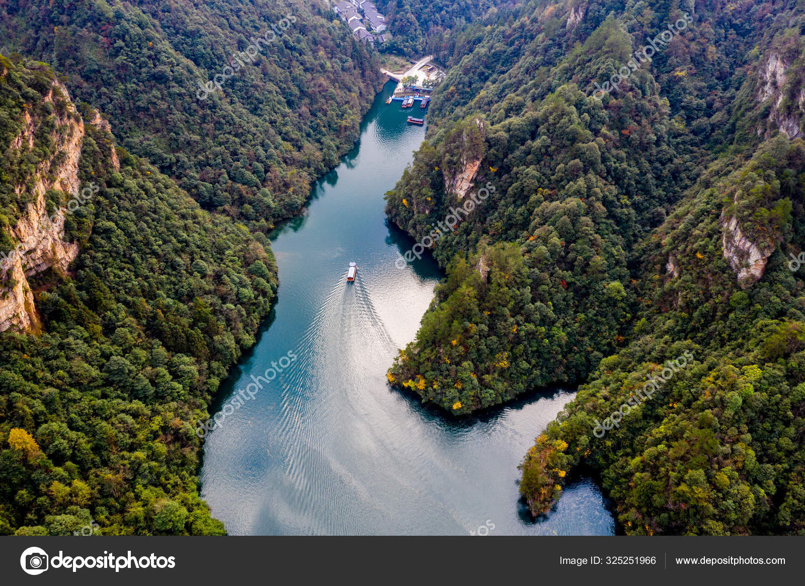 BaoFeng lake from above view in mountainous tourist attraction ...