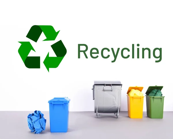 Colorful recycle bins on white background. Stock Photo by ©niekrasova ...