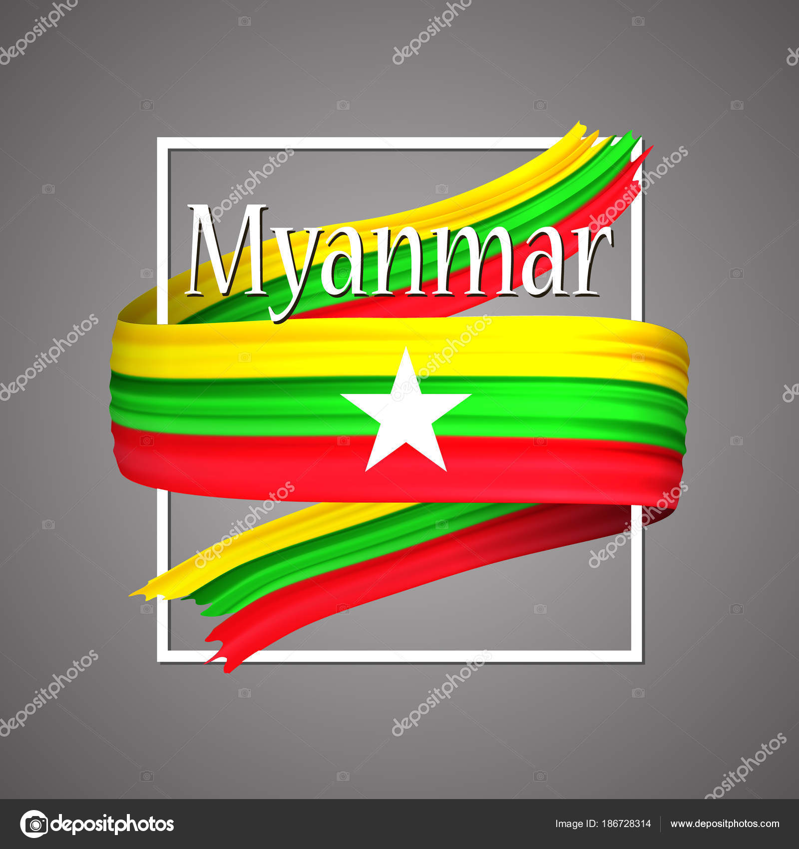 Myanmar flag. Official national colors. Myanmar's 3d realistic ribbon ...