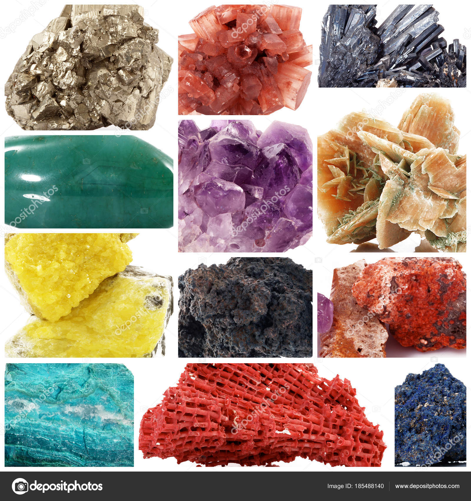 Isolated mineral crystals collage in white background Stock Photo by ...