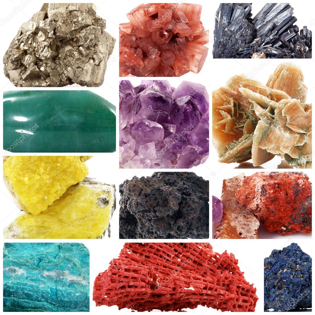 isolated mineral crystals collage in white background — Stock Photo ...