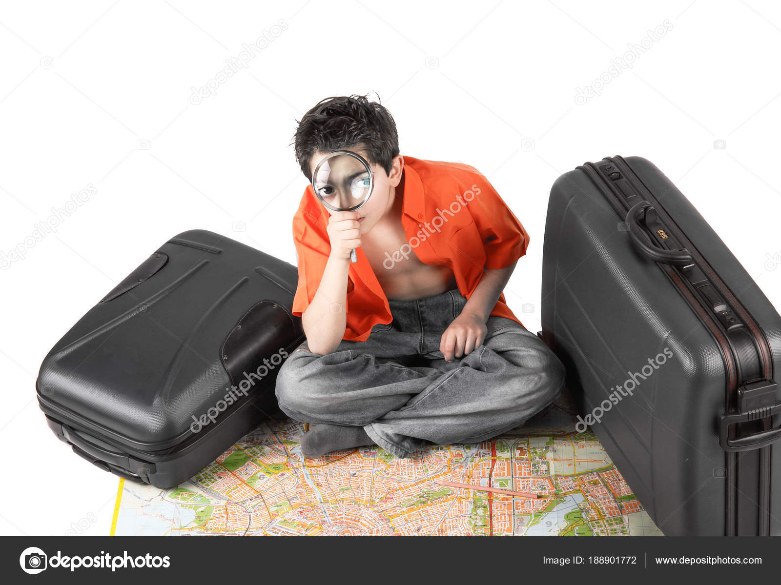 Little boy watching a map in white background Stock Photo by ©Photobeps ...