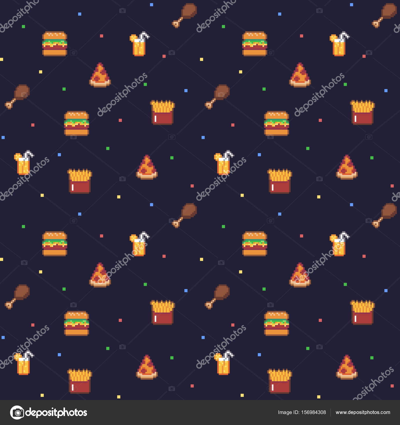Pixel Arte Fondo de Alimentos Vector de Stock de ©chuckchee 156984308