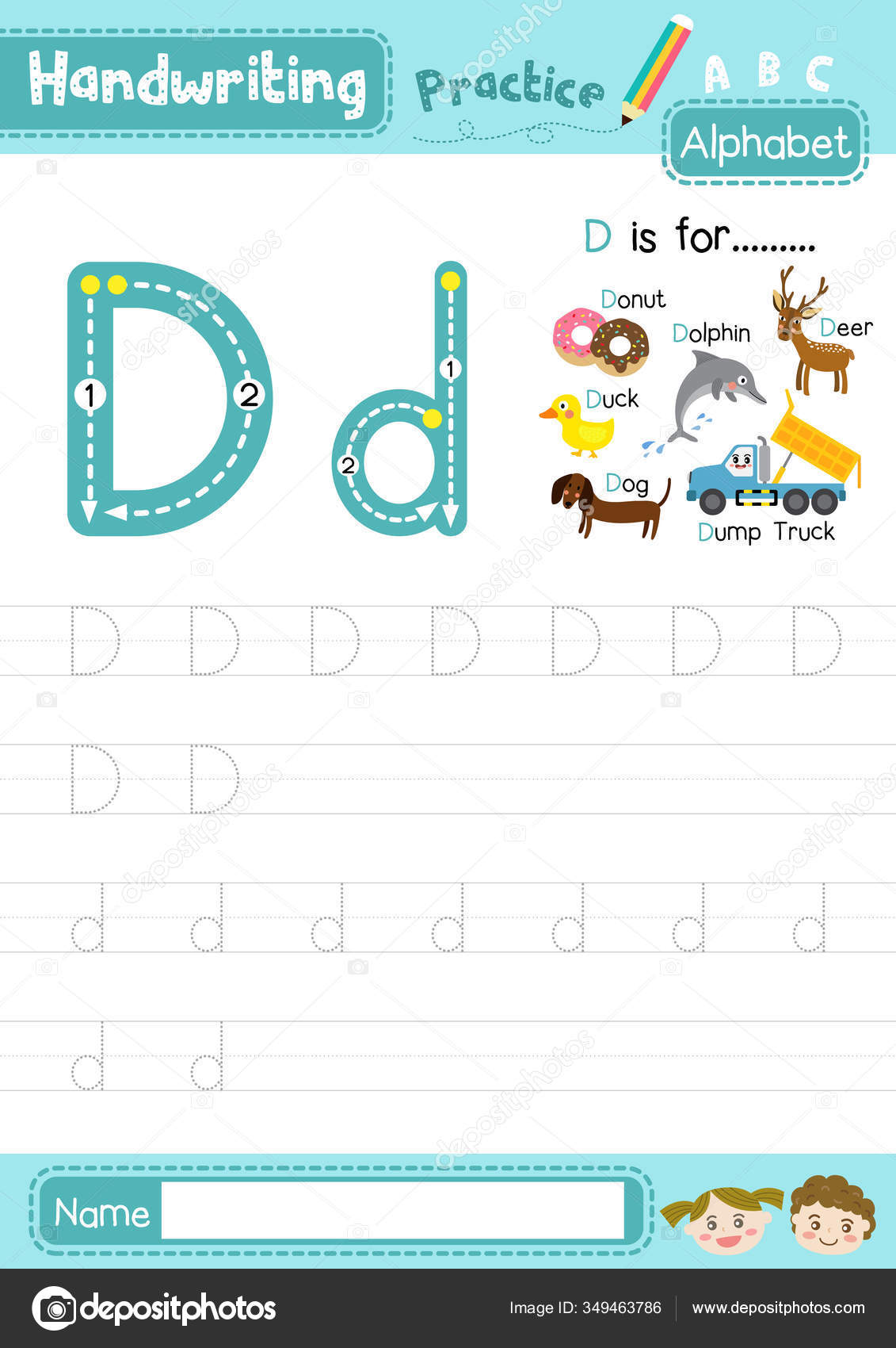 Letter Uppercase Lowercase Cute Children Colorful Abc Alphabet Trace ...