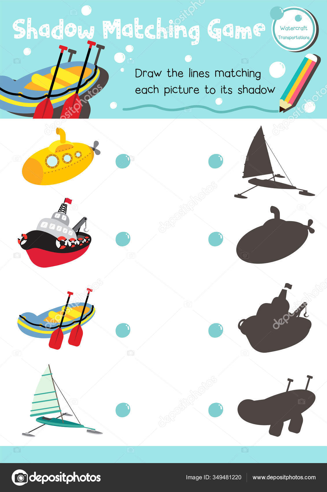 Shadow Matching Game Preschool Kids Activity Worksheet Transportation ...