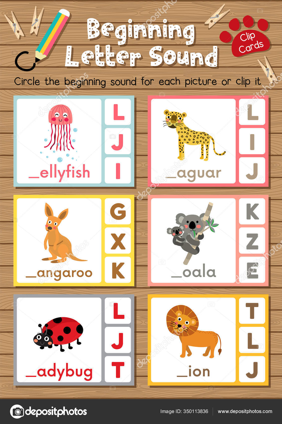 Clip Cards Matching Game Beginning Letter Sound Preschool Kids Activity ...