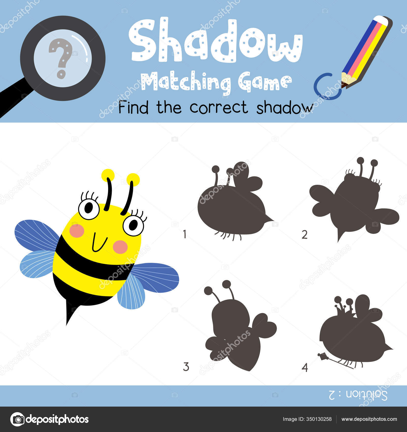 Shadow Matching Game Bee Flying Animals Preschool Kids Activity ...