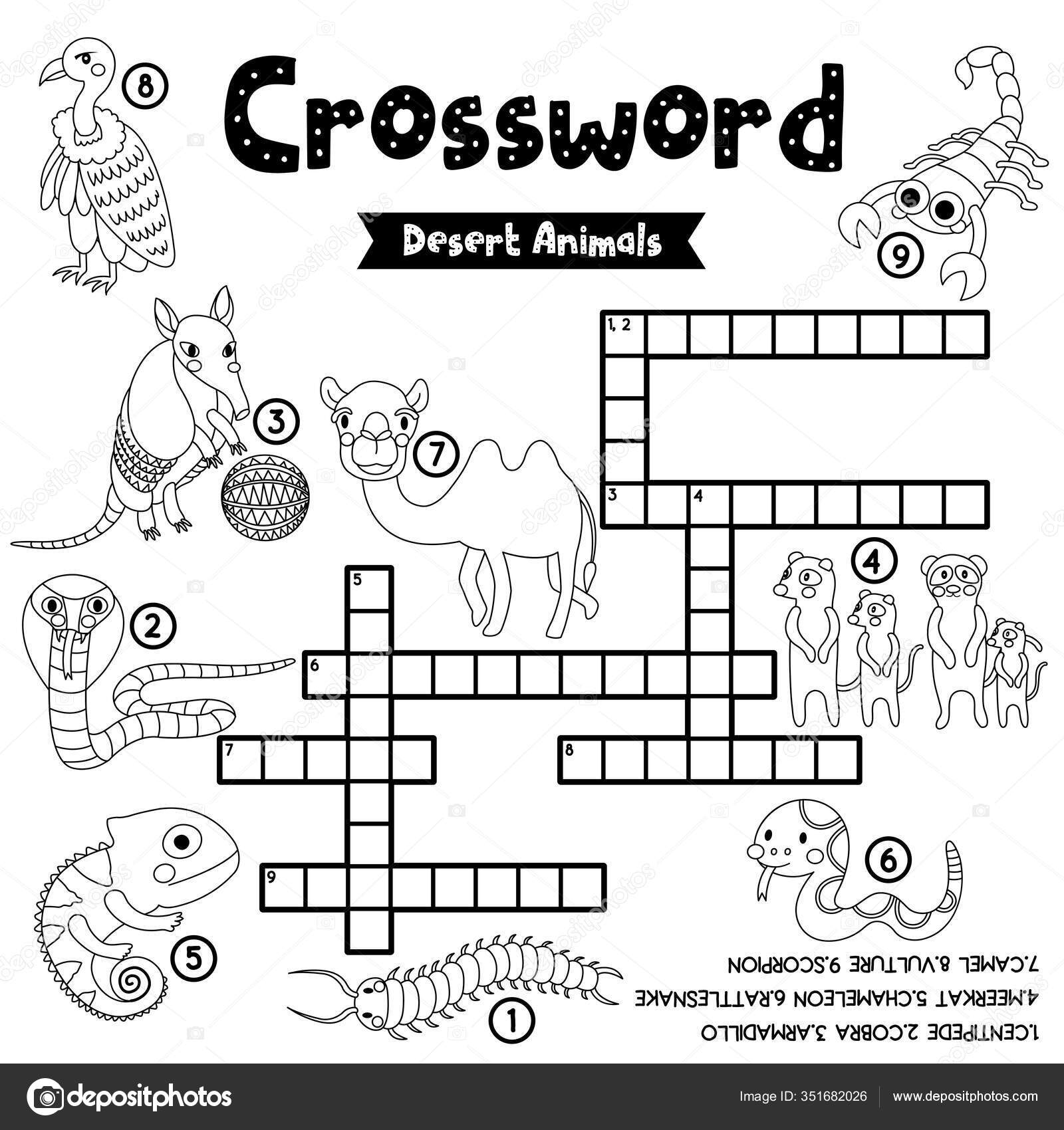 Crosswords Puzzle Game Desert Animals Preschool Kids Activity Worksheet ...