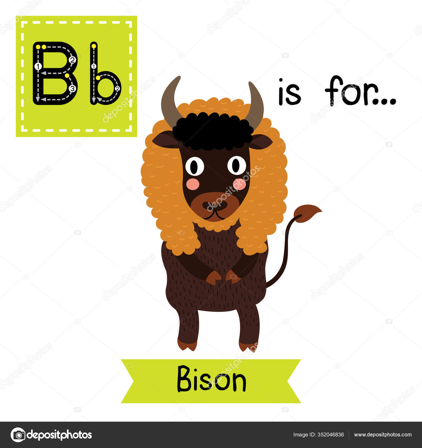 Letter Tracing Bison Standing Two Legs Cute Children Zoo Alphabet Stock ...