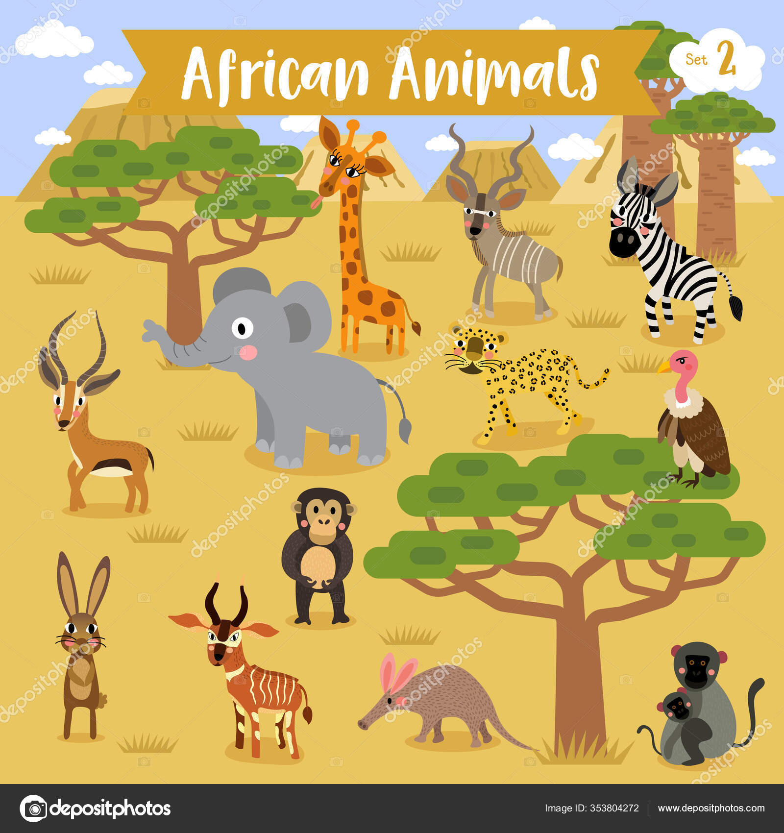Animales Africanos Animados Descarga Vector De Conjunto De Dibujos