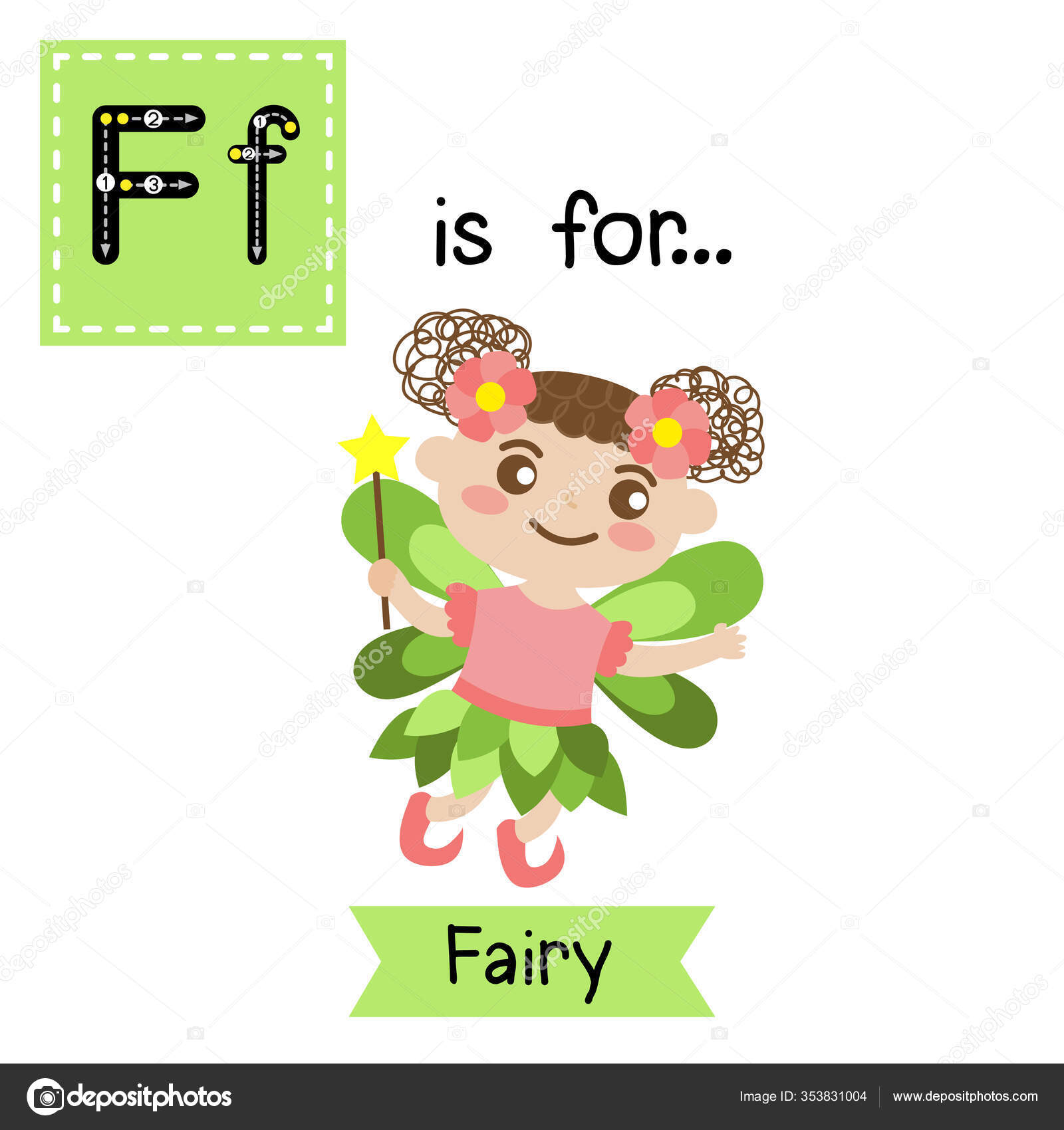 Cute Children Abc Alphabet Letter Tracing Flashcard Flying Fairy Kids ...