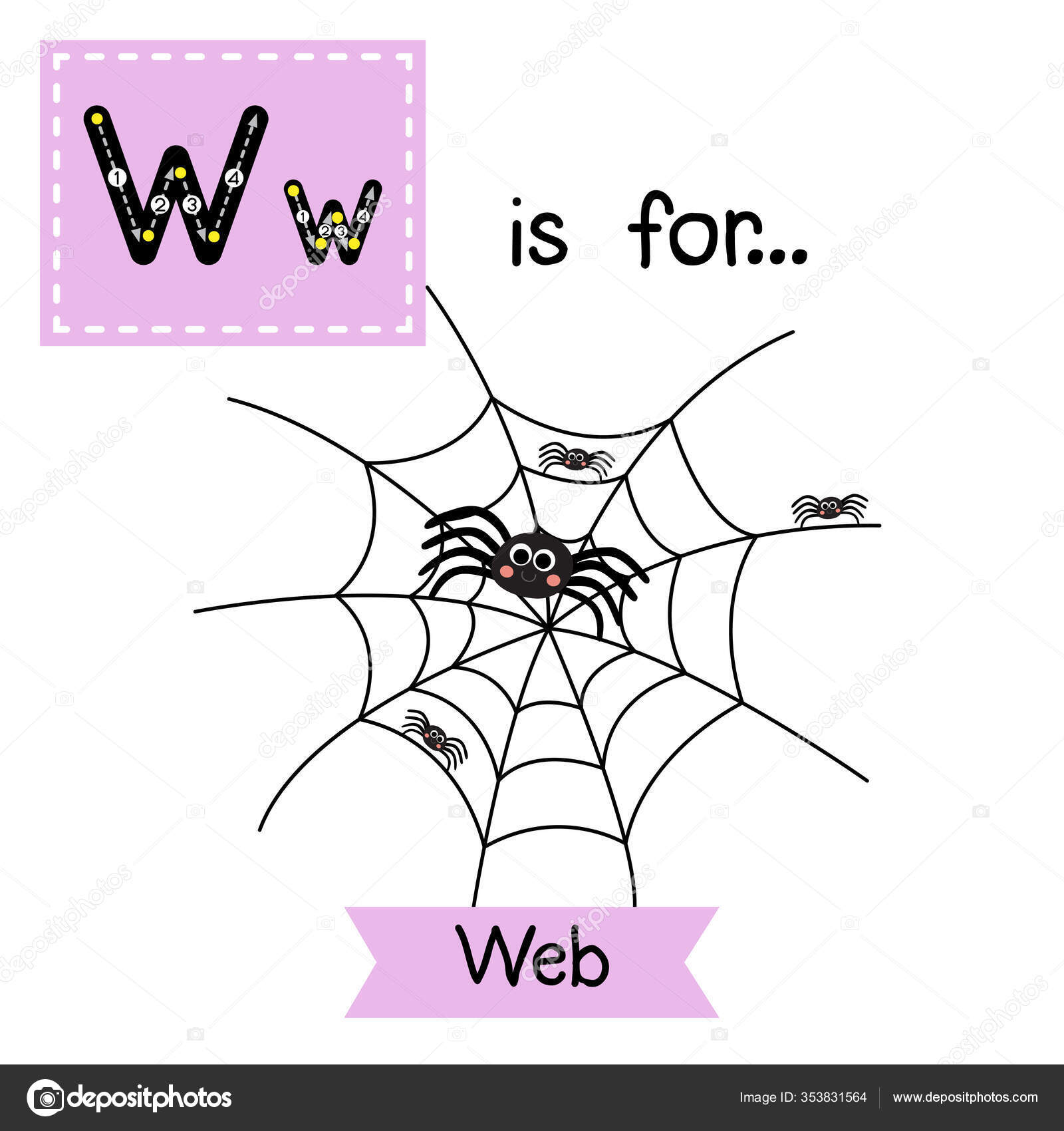 Cute Children Abc Alphabet Letter Tracing Flashcard Spider Web Kids ...