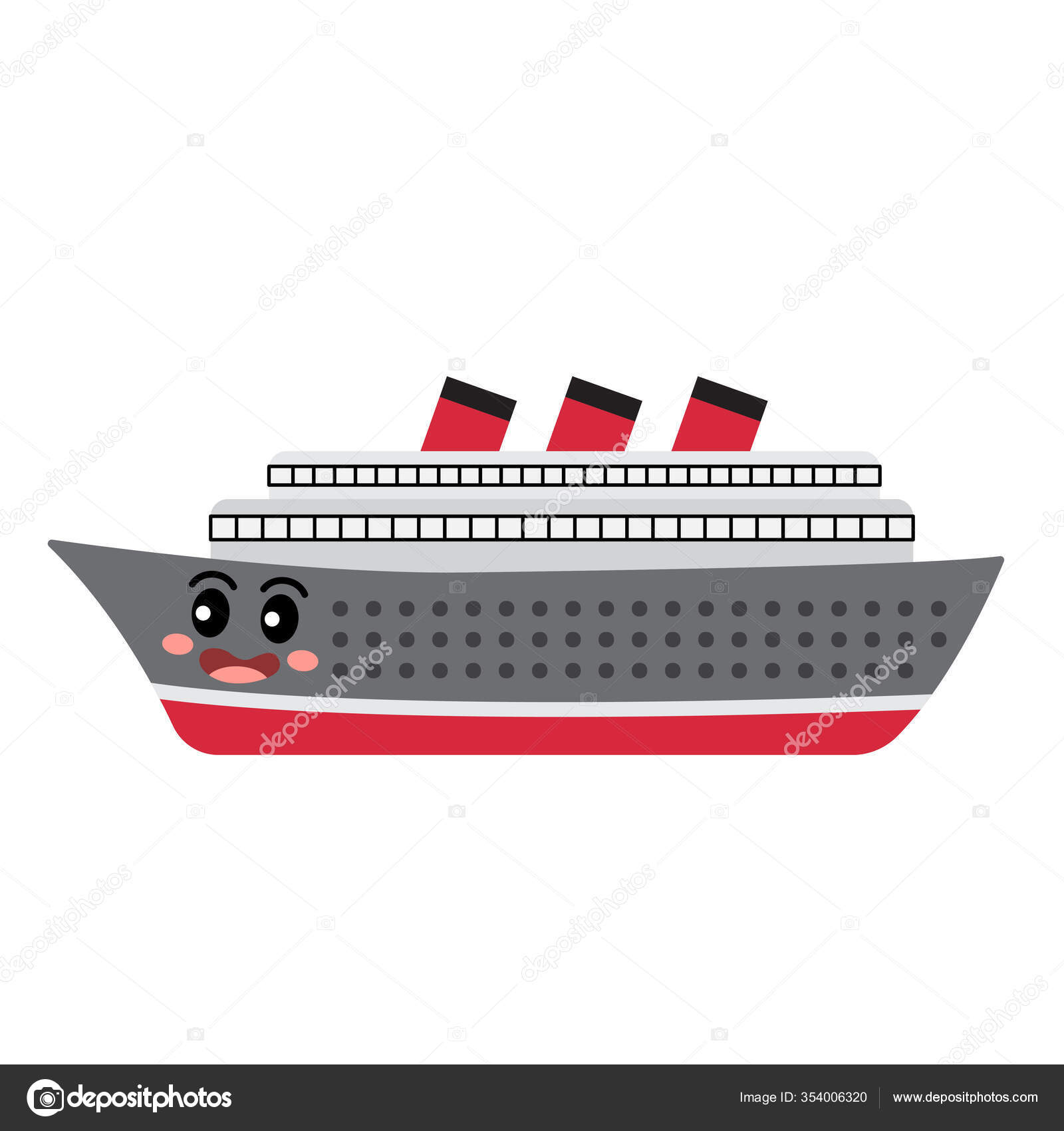 Ocean Liner Transportation Cartoon Character Side View Isolated White ...