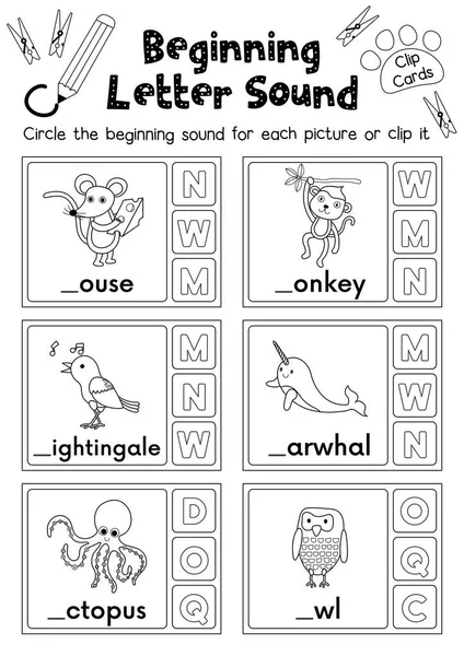 Clip Cards Matching Game Beginning Letter Sound Preschool Kids Activity ...