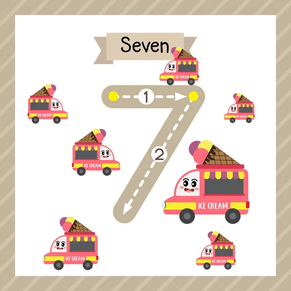 Number Eight Tracing Practice Worksheet Tow Trucks Kids Learning Count ...