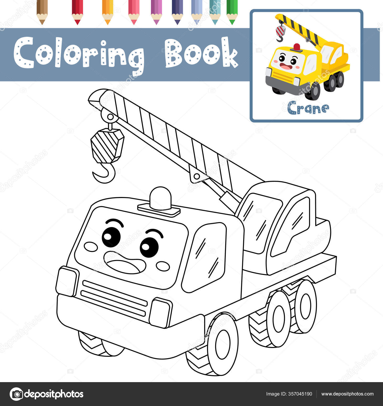 Coloring Page Cute Crane Cartoon Character Perspective View ...
