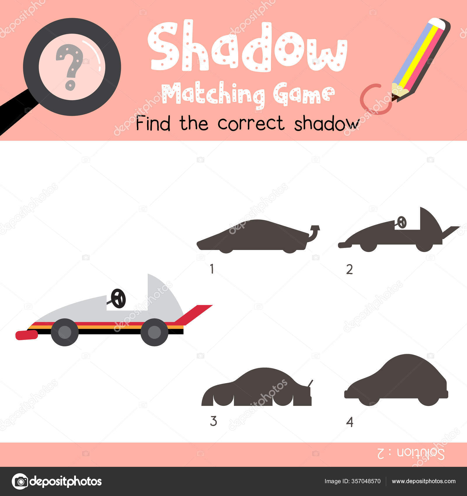 Shadow Matching Game Kart Cartoon Character Side View Transportations ...