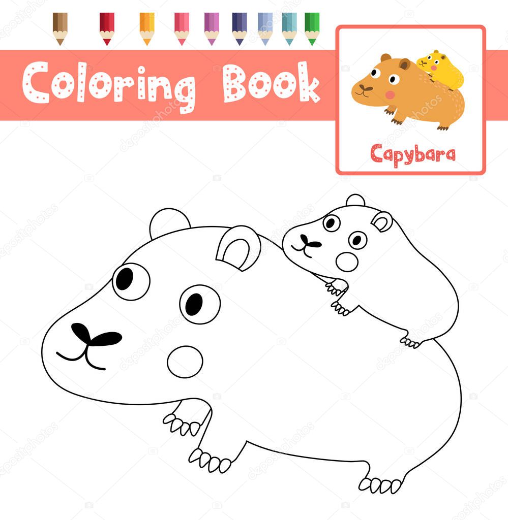 Dibujo para colorear de los animales de la madre y del niño de Capybara ...