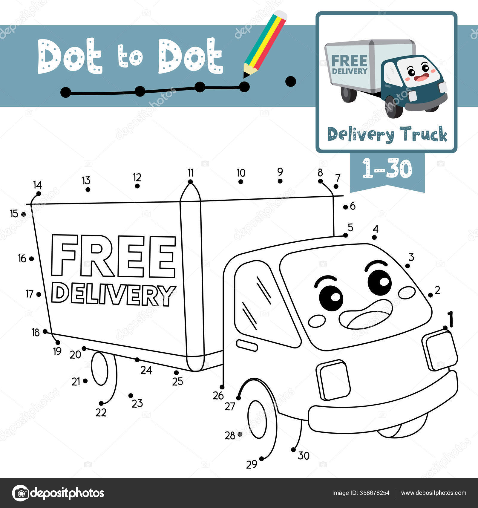 Dot Dot Educational Game Coloring Book Delivery Truck Cartoon ...