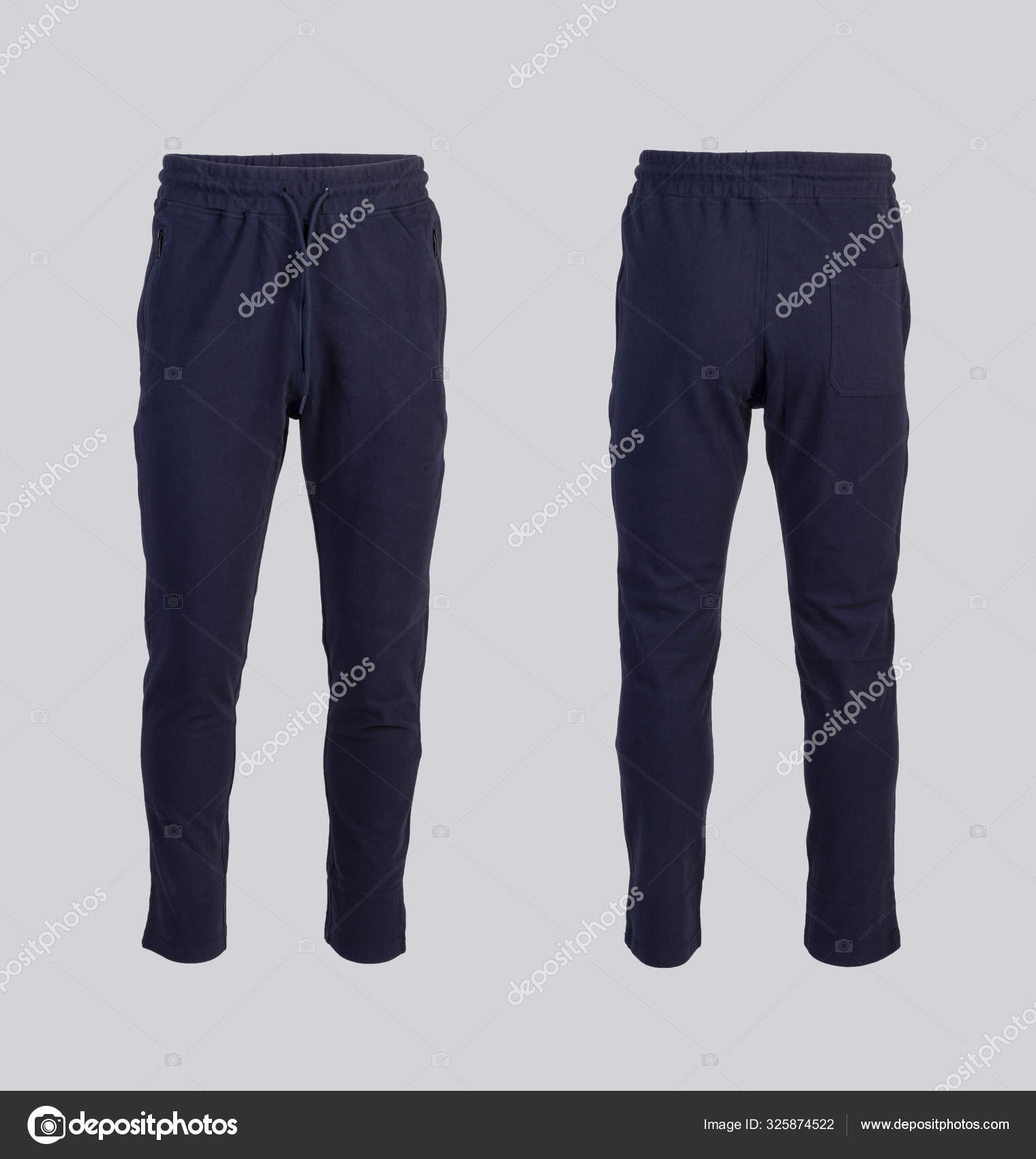 Dark blue sweatpants Front and back view isolated on white background ...