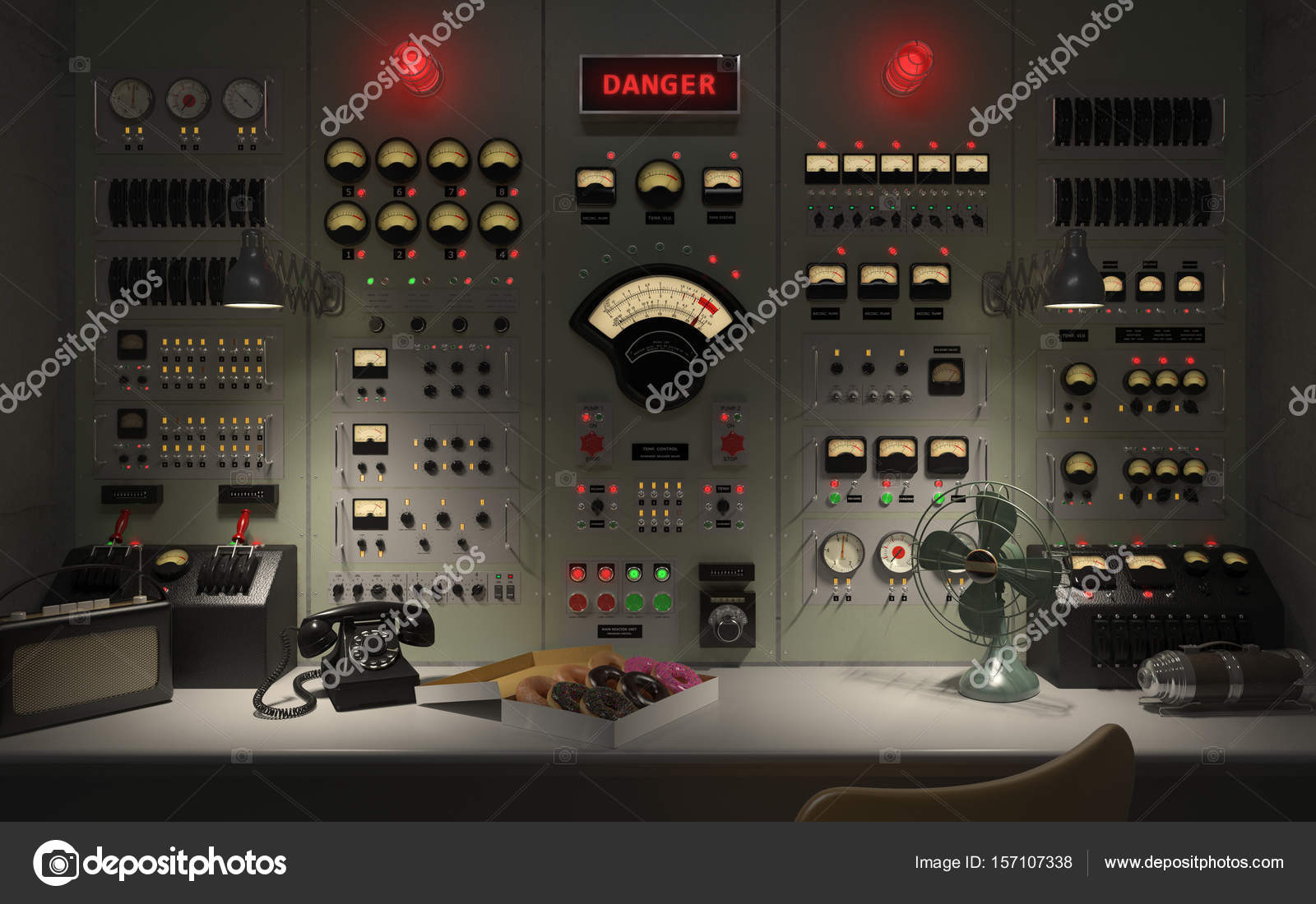 Vintage control room background concept 3D illustration — Stock Photo ...