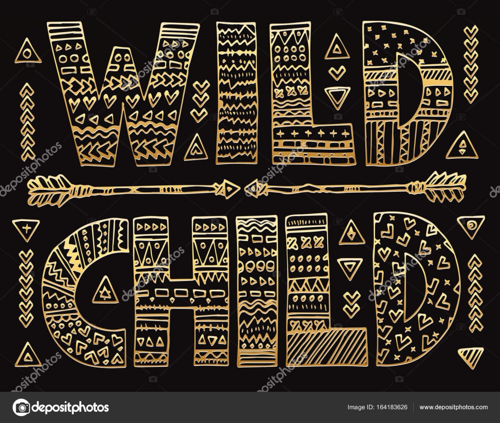 Golden Wild child lettering Stock Vector by ©meowlina_meow 164183626
