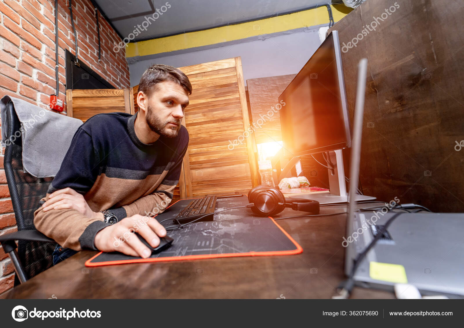 Man Working Desk Creative Office Modern Interior Program Development ...