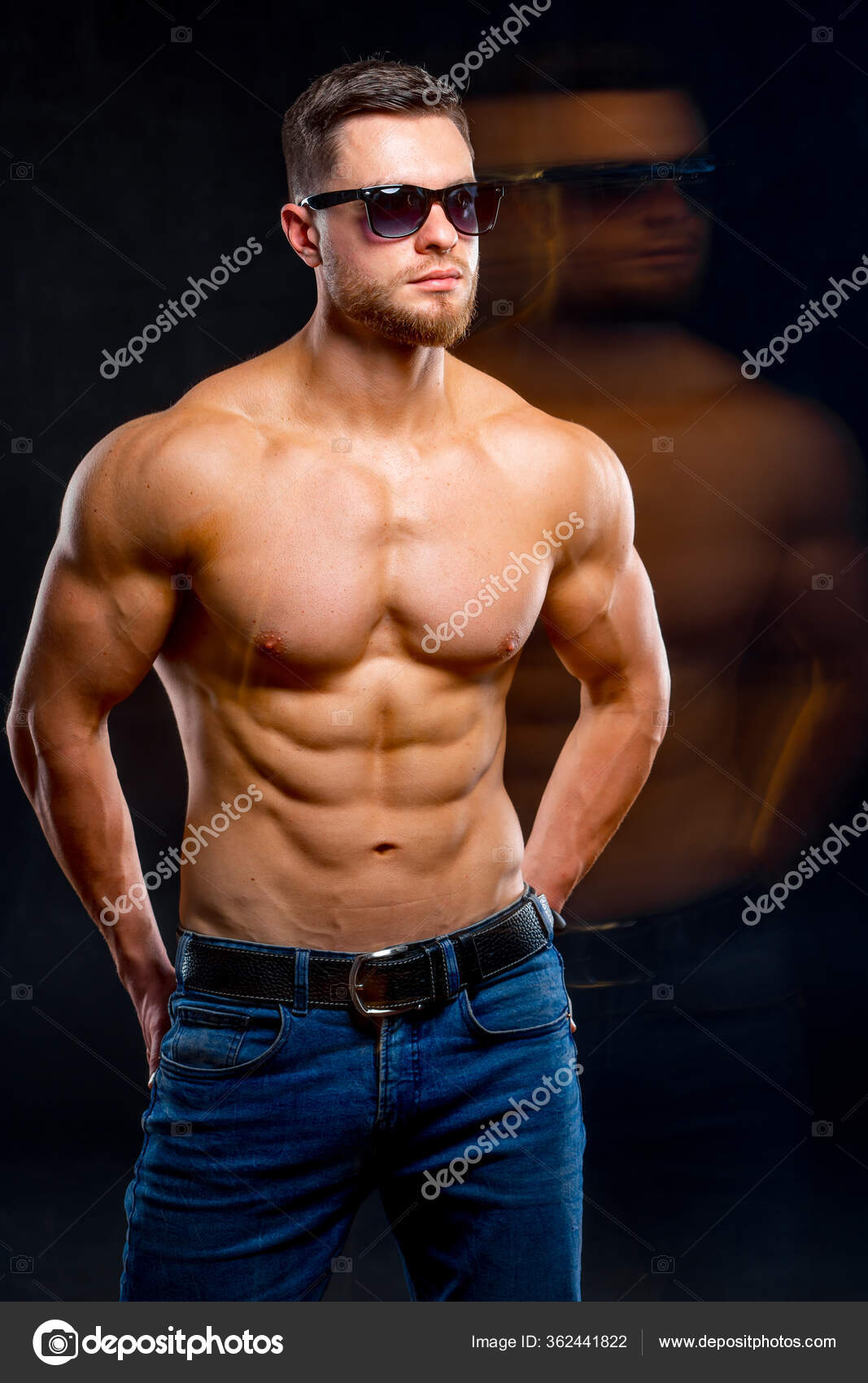 Beautiful Young Man Perfect Body Posing Dark Background Strong Hands ...