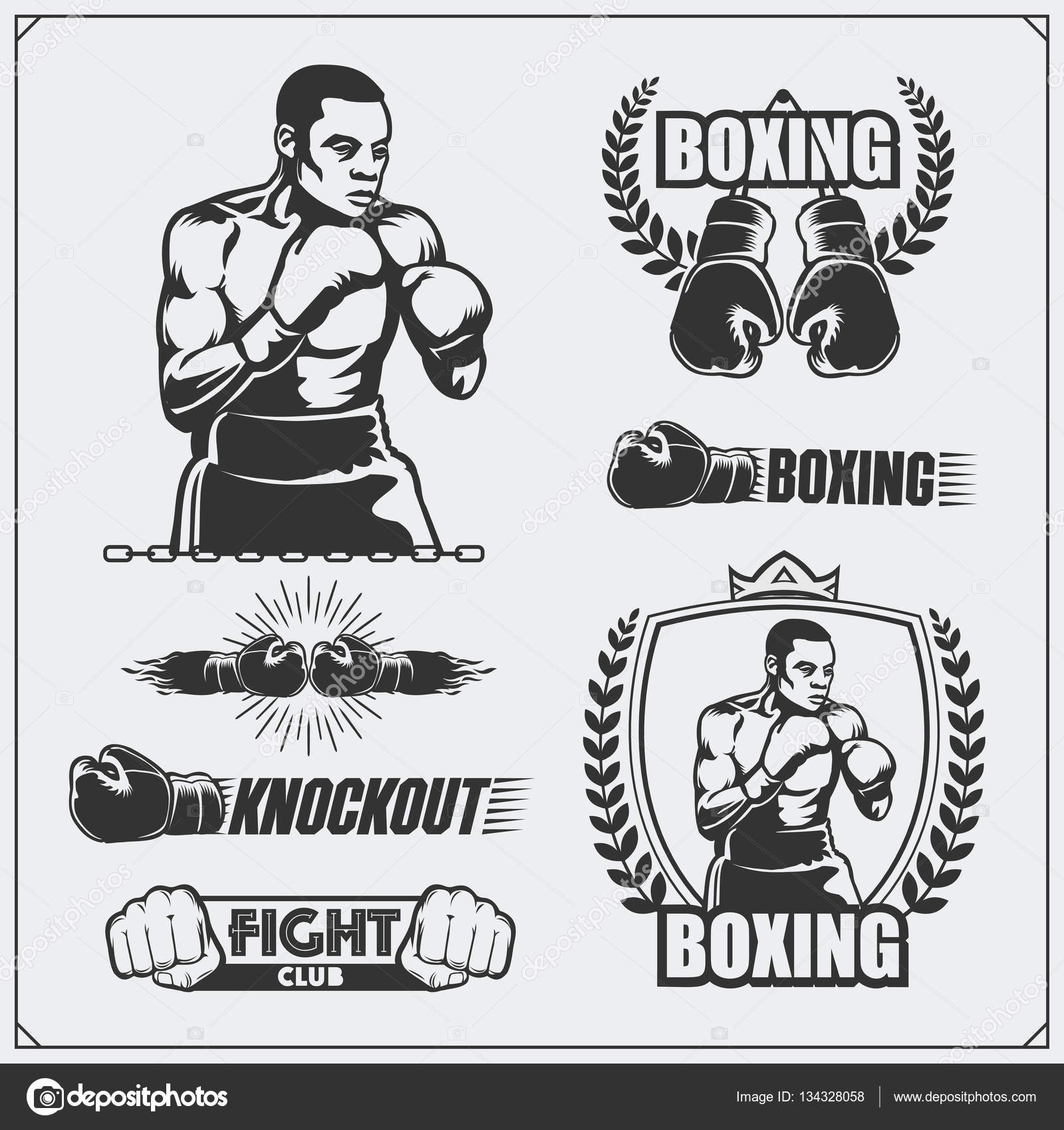 Set of boxing club labels, emblems, badges, icons and design elements ...