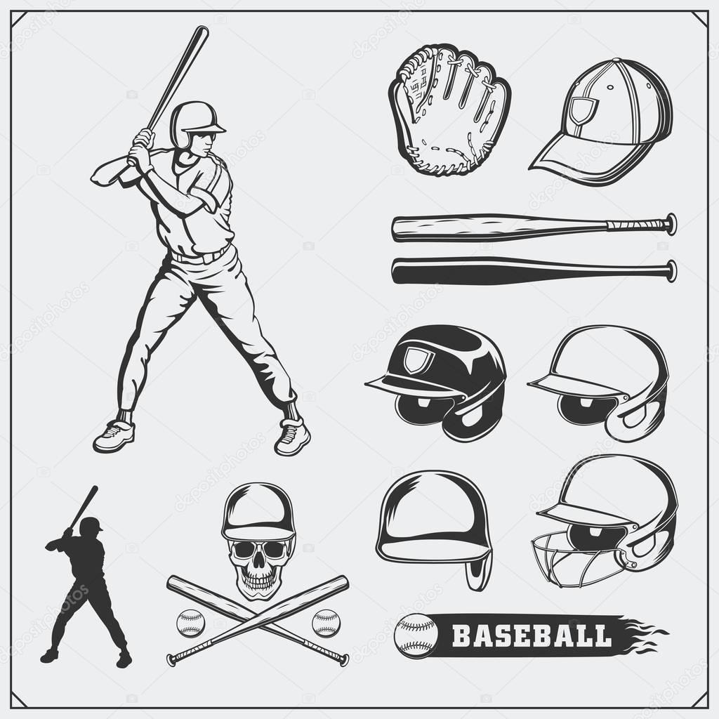 Béisbol emblemas del club, etiquetas y elementos de diseño. Jugador de ...