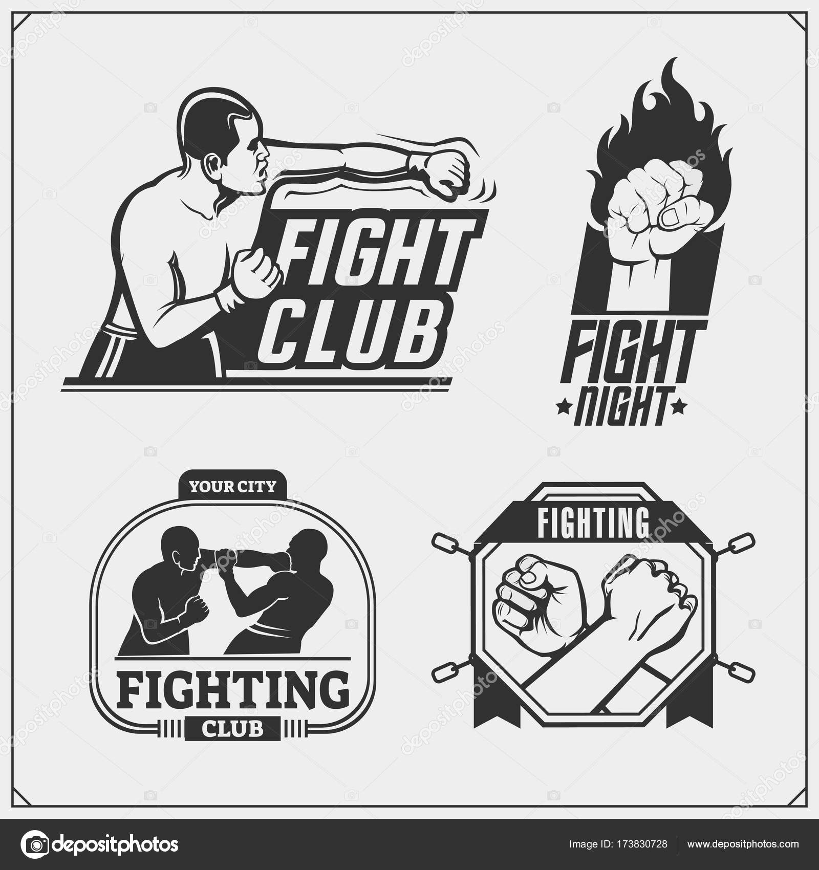Set of fighting club emblems, labels, badges and design elements. Stock ...