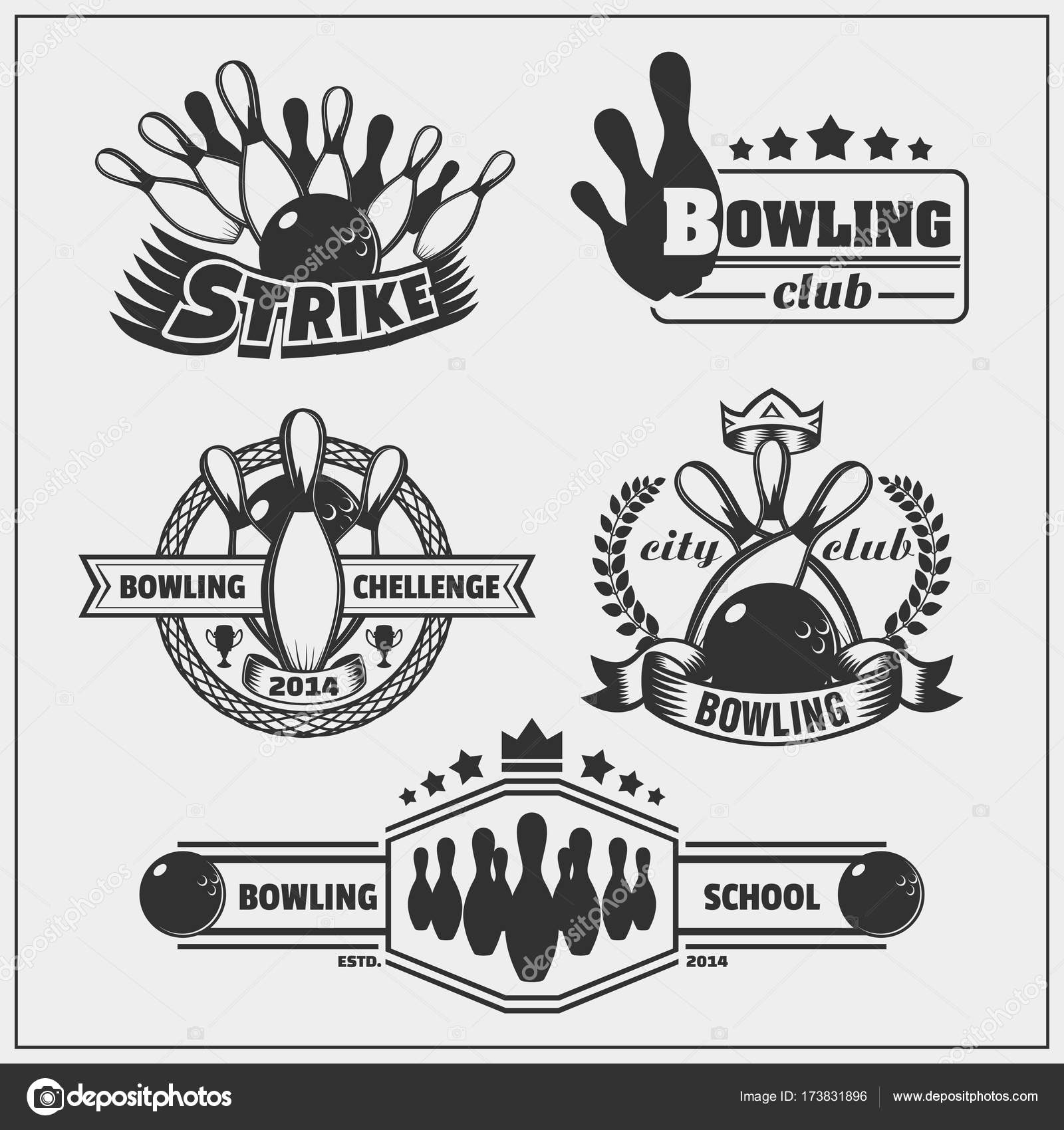 Set of bowling icons, emblems, labels, badges and design elements ...