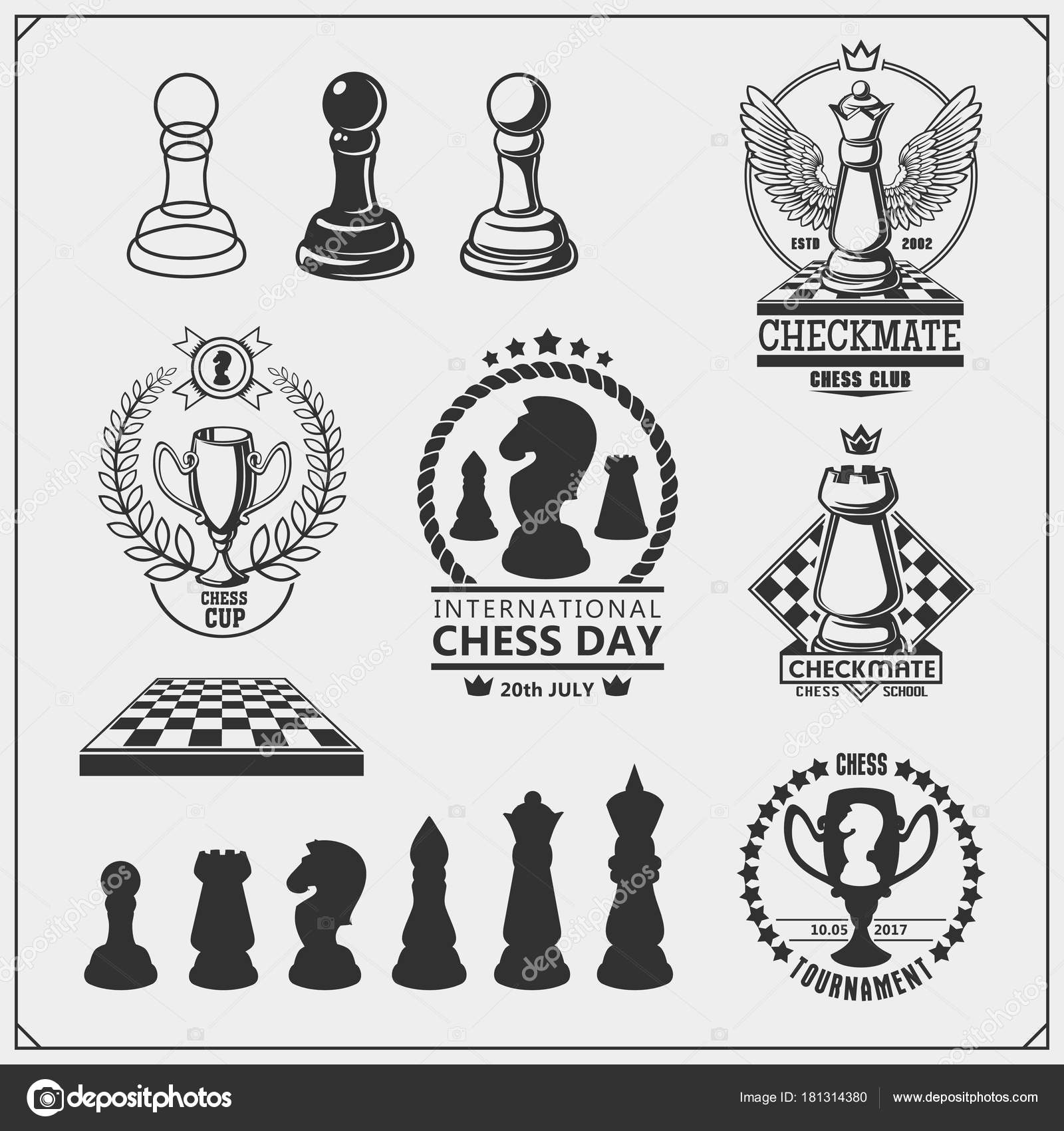 Set Labels Emblems Icons Signs Chess Tournament Vector Illustration ...