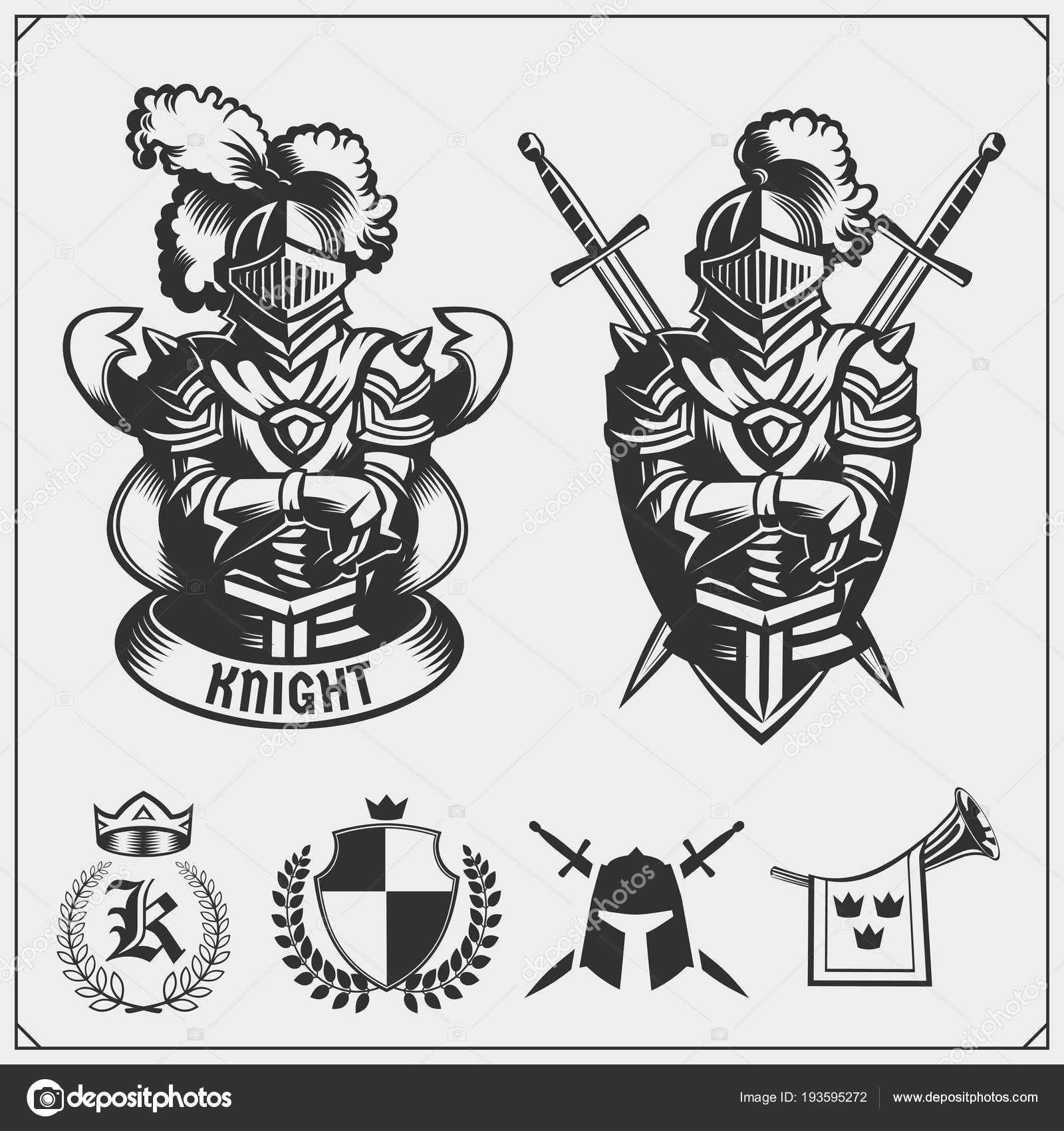 Image vectorielle Ensemble Vectoriel D'emblèmes Chevaliers Guerriers ...