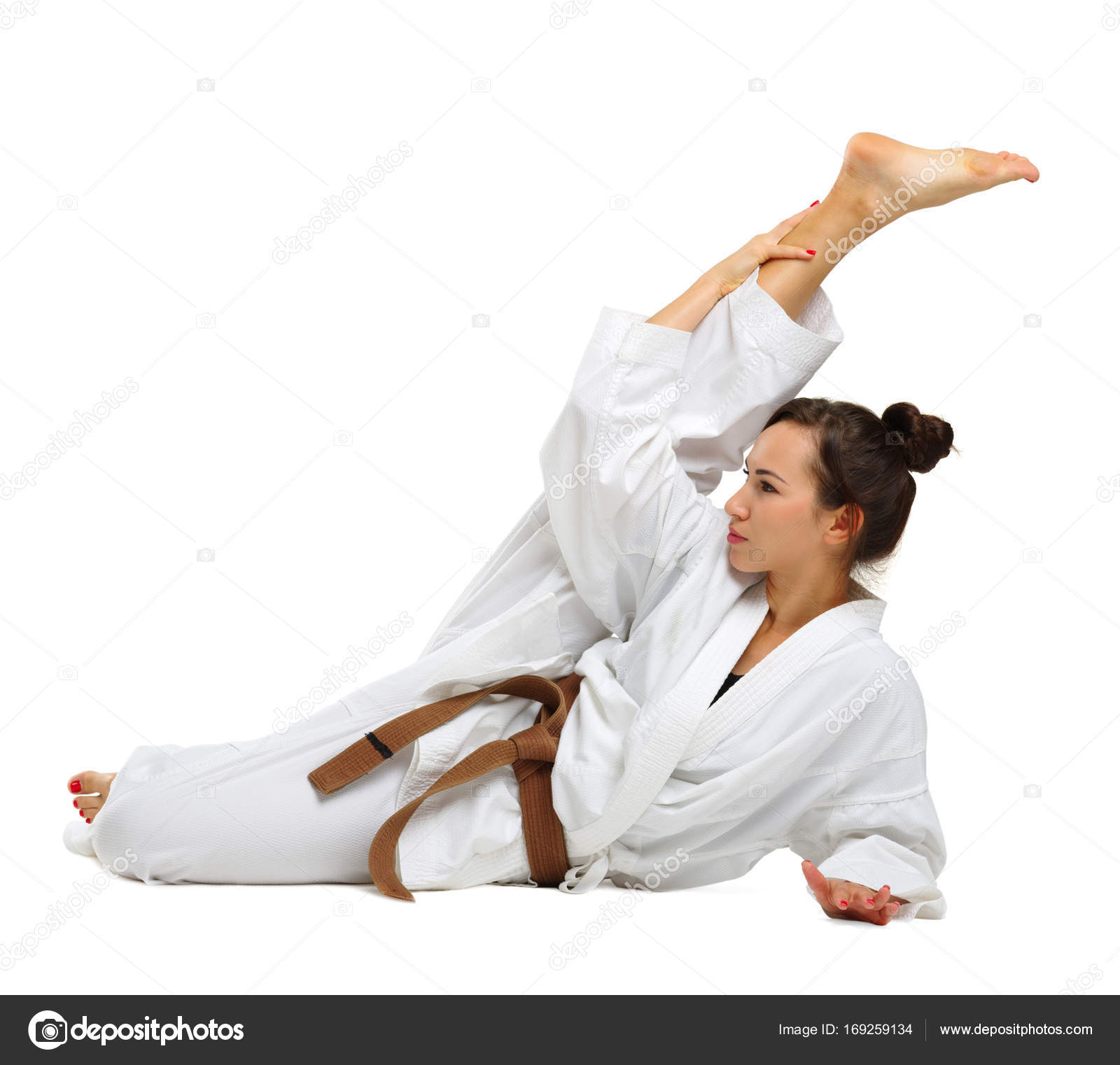 Girl in karate uniform on isolated white background Stock Photo by ...