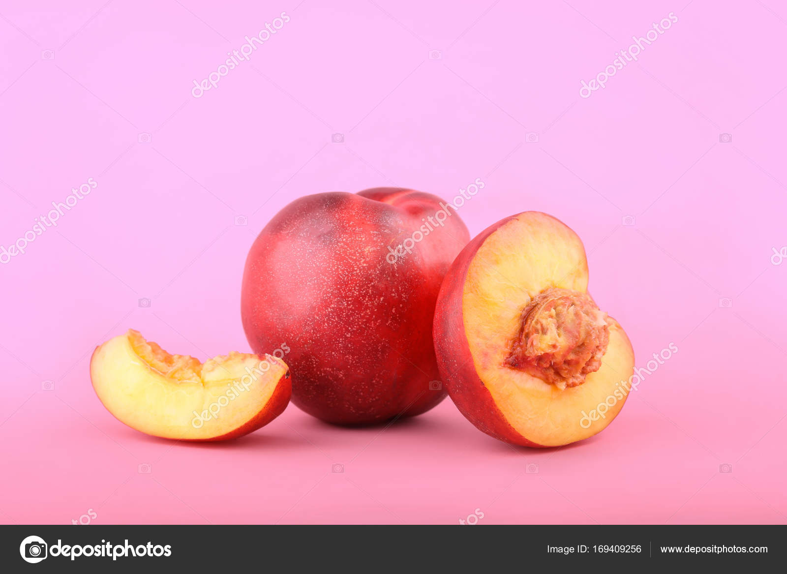 Close Whole Cut Fresh Red Nectarines Ripe Bright Refreshing Fruits ...