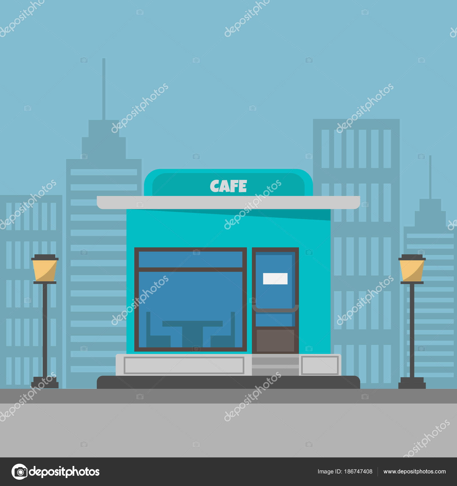 Street Cafe building vector illustration. A cafe on a modern city ...