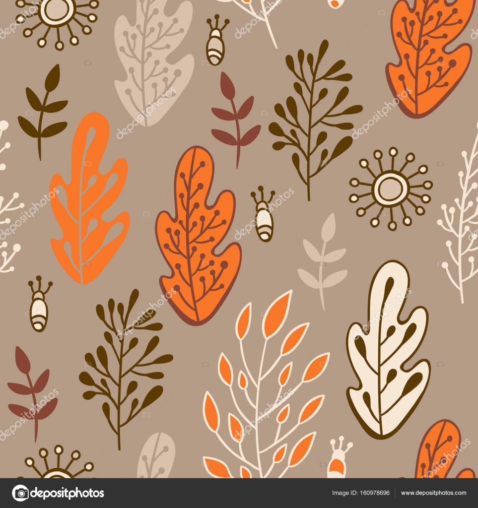 Forest leaves seamless vector pattern. Botanic texture with hand drawn ...