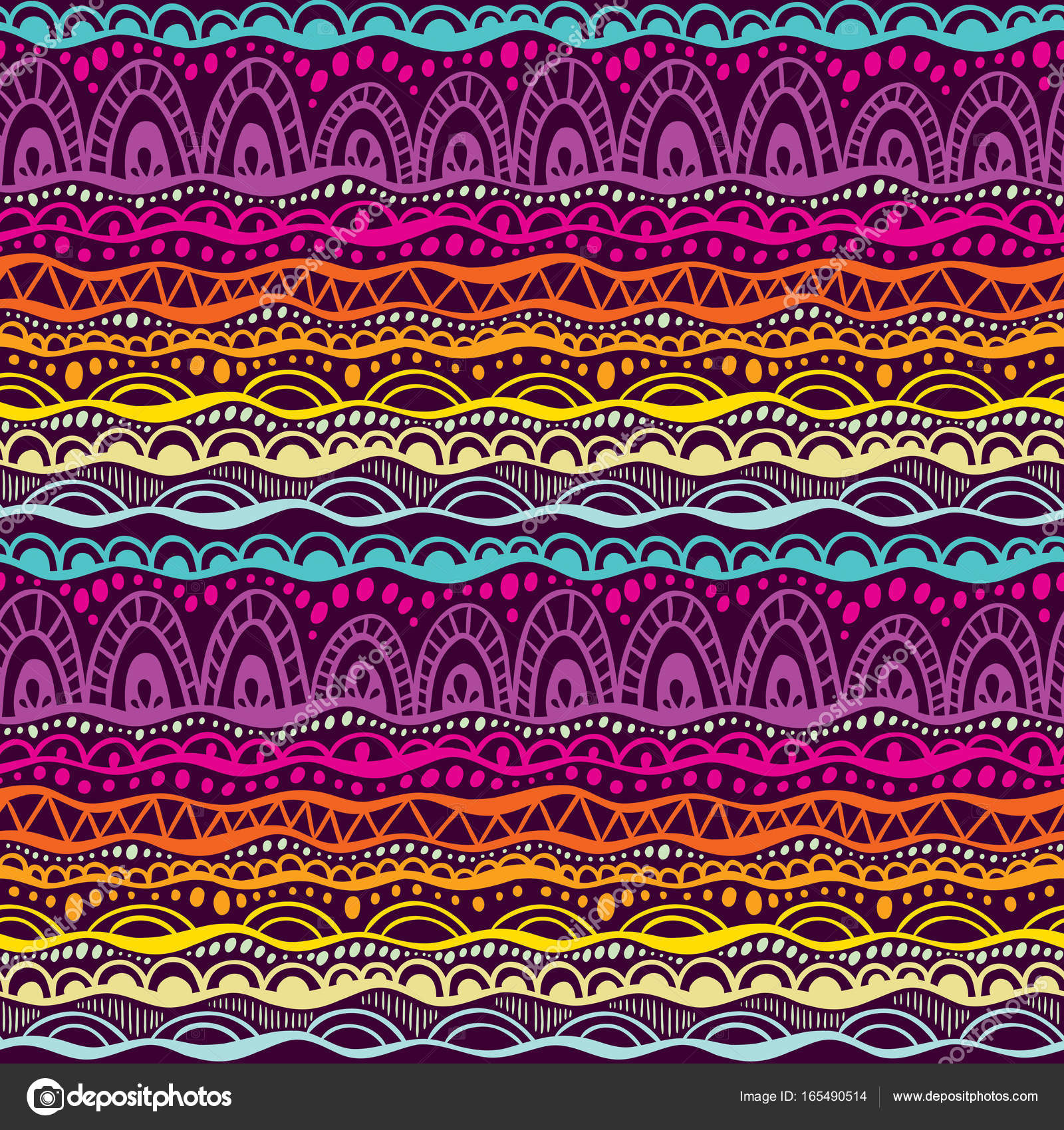 Ethnic tribal seamless vector pattern. Hand drawn geometric ornament ...