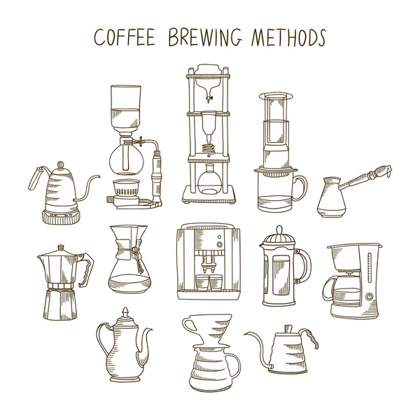 Alternative coffee brewing methods illustration set. Collection of ...