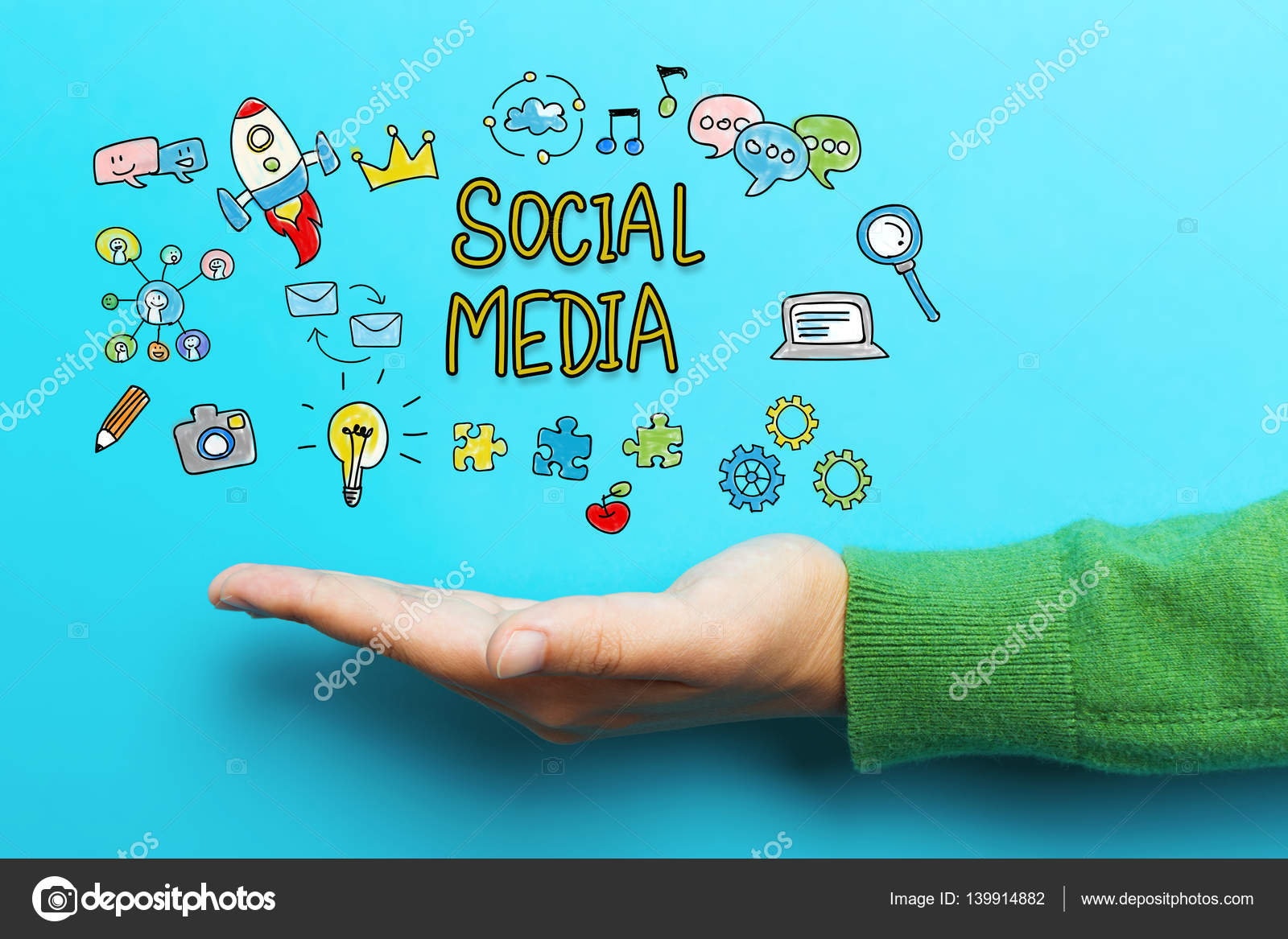 Social Media concept with hand — Stock Photo © Melpomene #139914882