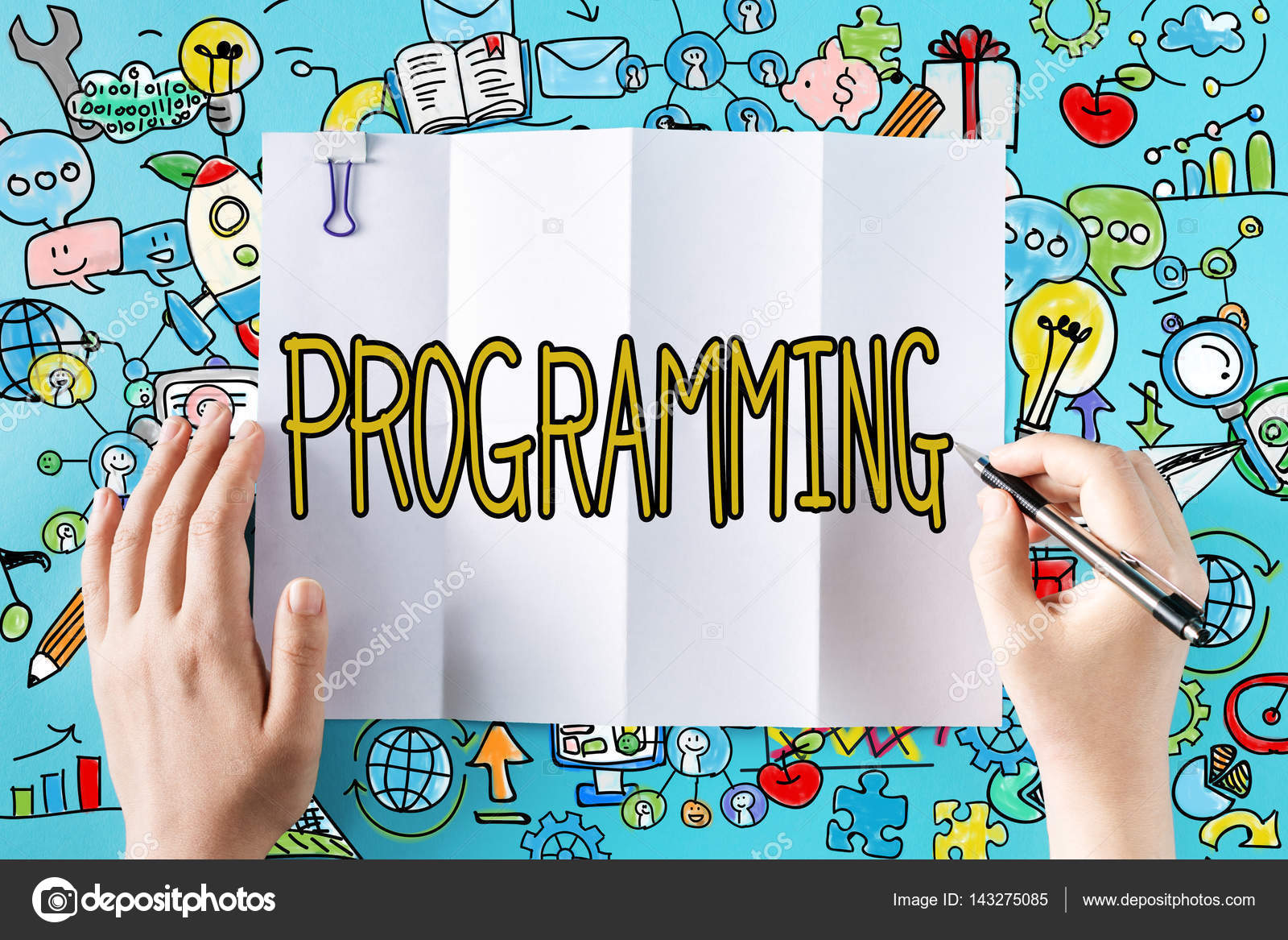 Programming text with hands Stock Photo by ©Melpomene 143275085
