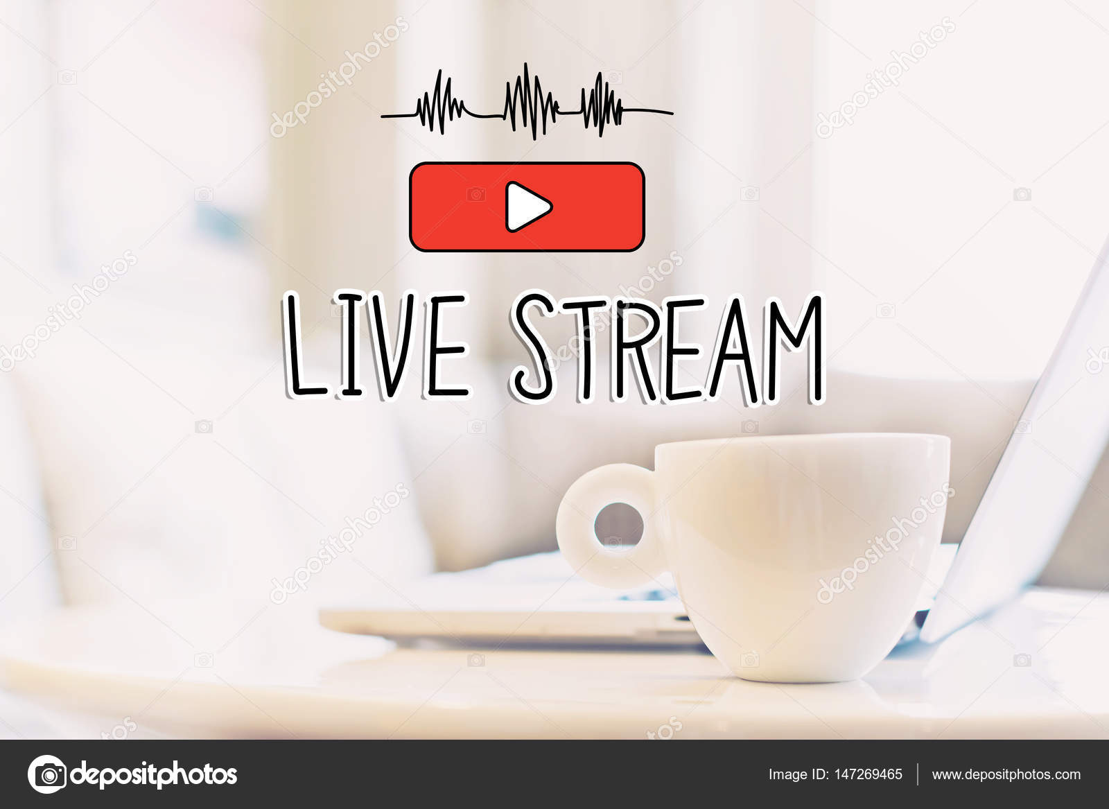 Live Stream concept with cup of coffee — Stock Photo © Melpomene #147269465