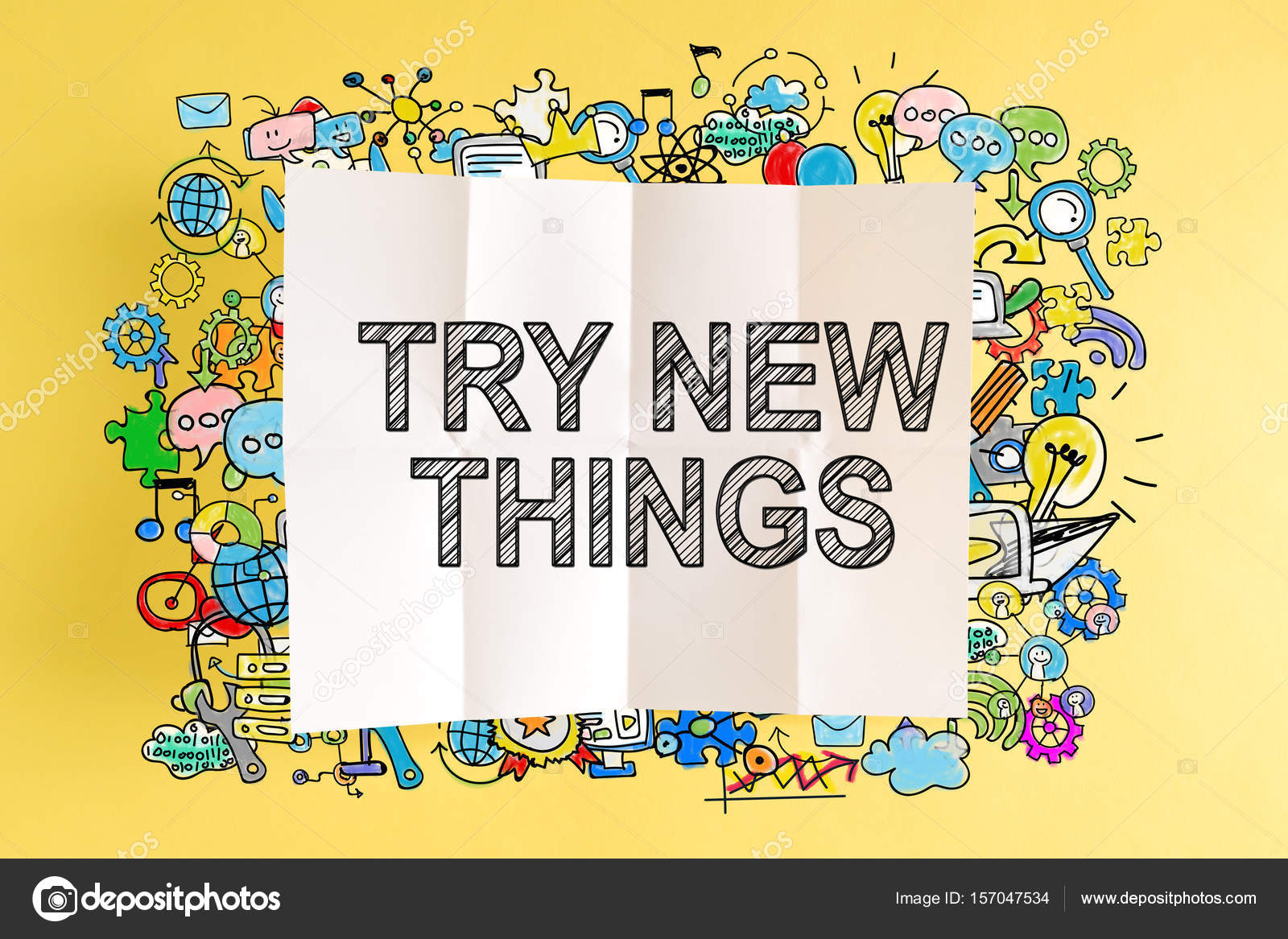 Try New Things text with colorful illustrations Stock Photo by ...