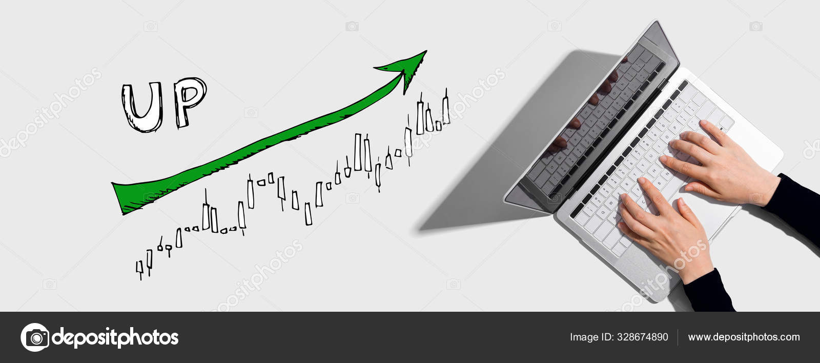 Market up trend chart with person using laptop — Stock Photo ...