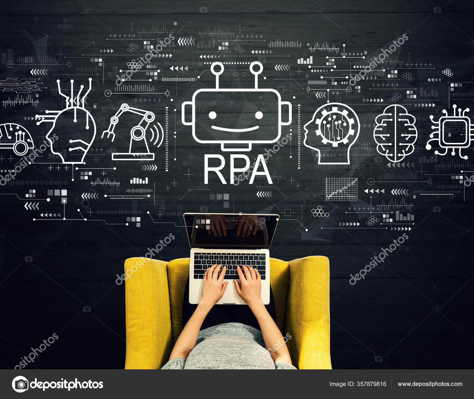 Robotic process automation concept with person using a laptop — Stock ...