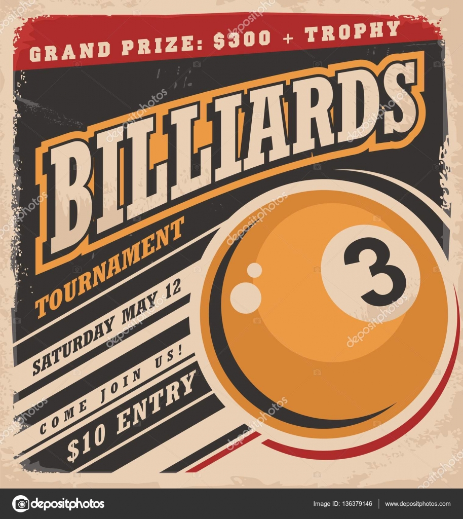 Billiards retro poster design layout — Stock Vector © lukeruk #136379146