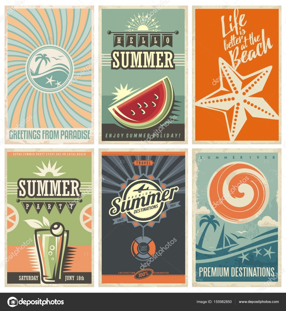 Summer retro posters collection — Stock Vector © lukeruk #155982850